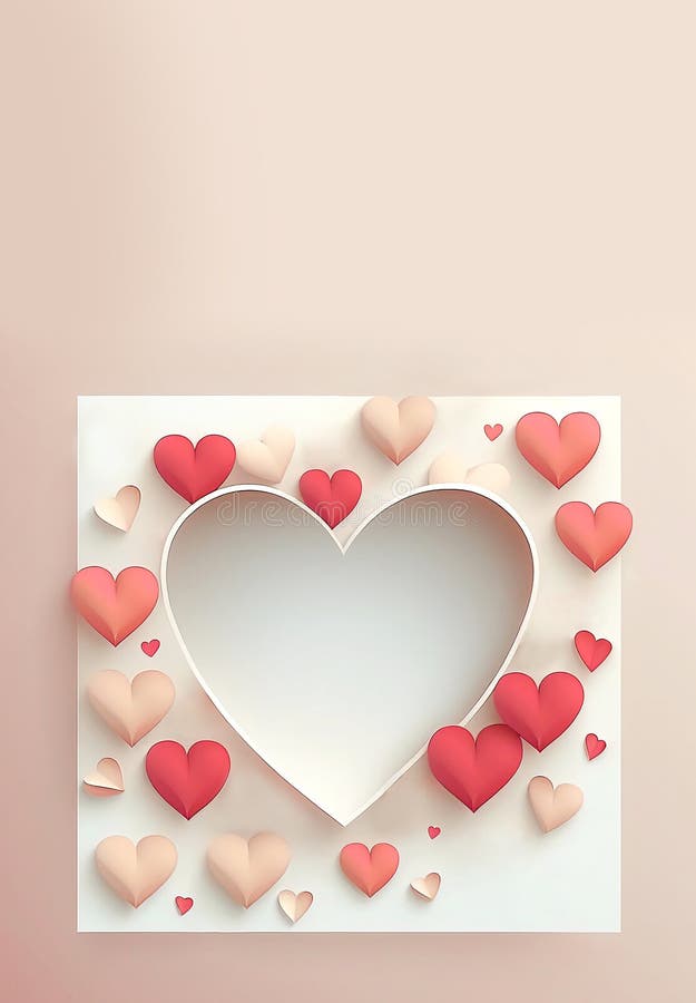 3D Render, Soft Color Paper Cut Heart Shape Stock Illustration ...