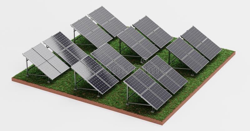 3D Render of Solar Panel Farm Stock Illustration - Illustration of ...