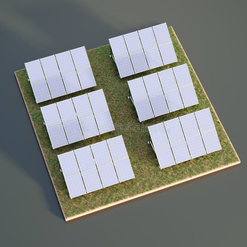 3D Render of Solar Panel Farm Stock Illustration - Illustration of farm ...
