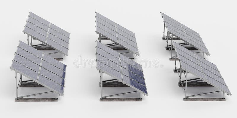 3D Render of Solar Panel Farm Stock Illustration - Illustration of unit ...