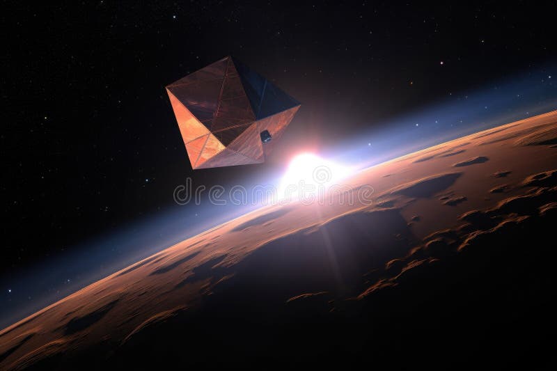 3d Render of Solar Sail Satellite Orbiting a Distant Planet Stock ...