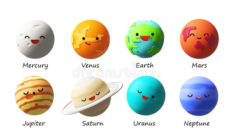 3D Render Kawaii Emoticon Solar System Banner Stock Vector ...
