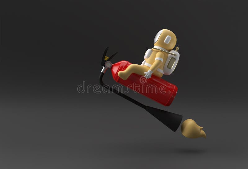 3d Render Spaceman Astronaut Flying Sitting on Fire Extinguisher 3d ...