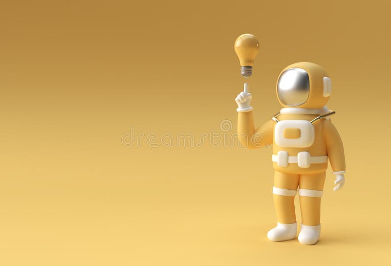 3d Render Spaceman Astronaut Hand Pointing Finger Light Idea Bulb ...