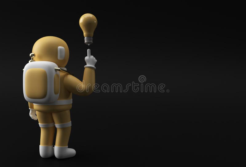 3d Render Spaceman Astronaut Hand Pointing Finger Light Idea Bulb ...