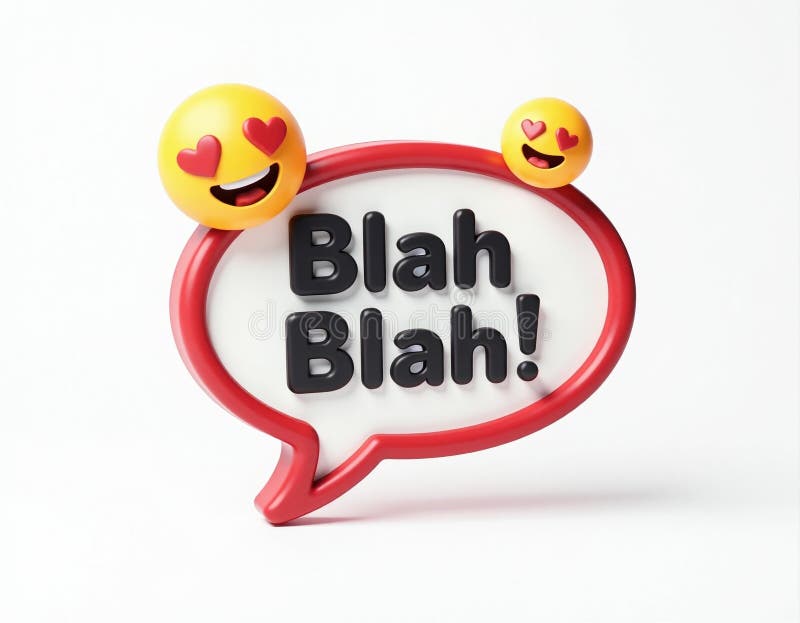 3D Render of Speech Bubble with Blah Blah Text and Emojis Stock ...