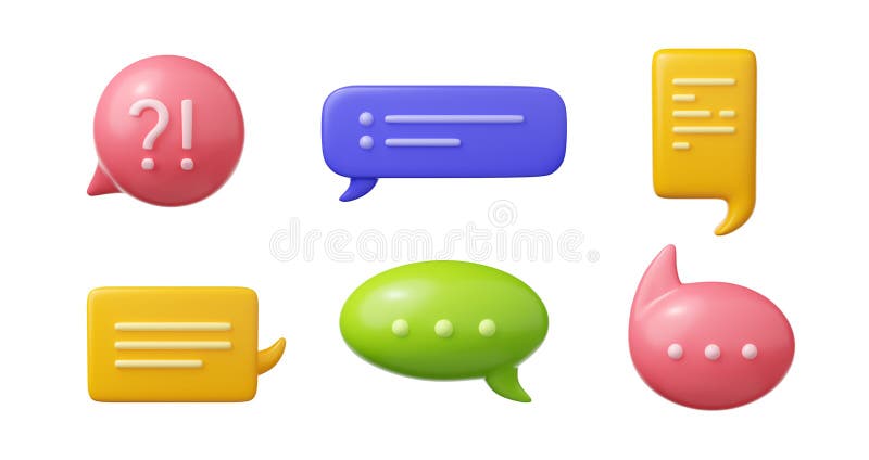 3d Render Speech Bubbles, Isolated Chat Balloons Stock Illustration ...