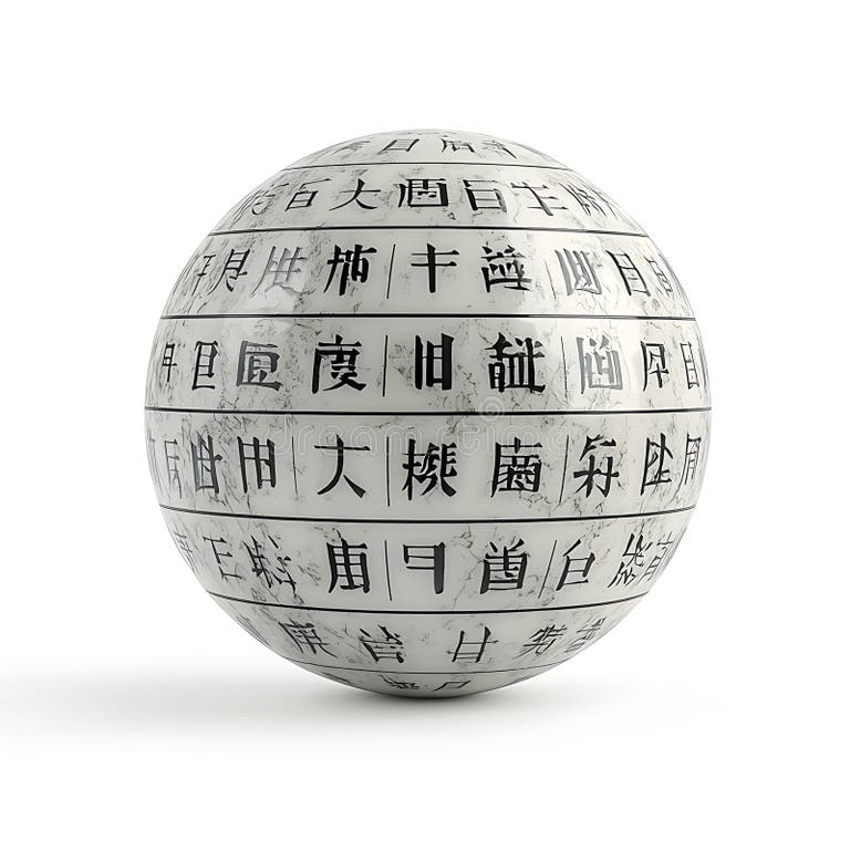 3D Render of a Sphere with Chinese Characters Representing Global ...