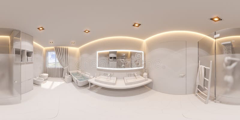 3d Render Spherical 360 Degrees, Seamless Panorama of a Bathroom in a ...