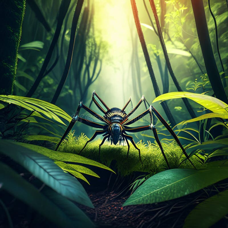 3d Render of a Spider in a Green Tropical Rainforest. Generative AI ...