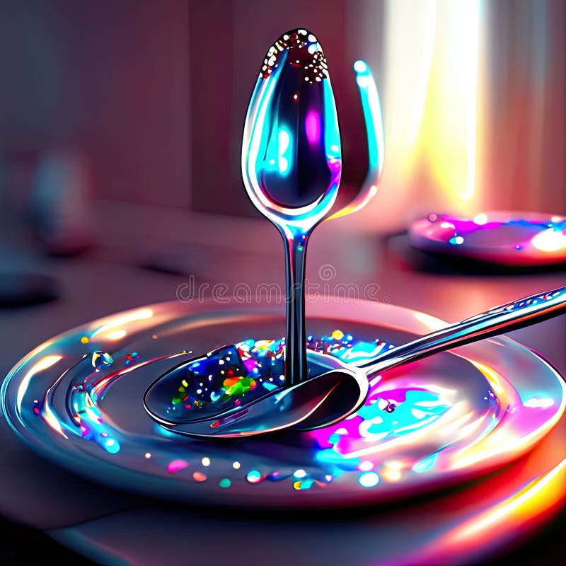 3d Render of a Spoon and a Drop of Water on a Plate Generative AI Stock ...