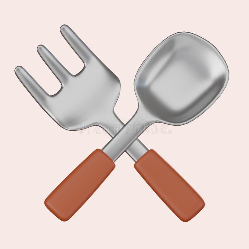 3D Render, Spoon and Fork for Dining and Kitchen Concepts, Icon ...