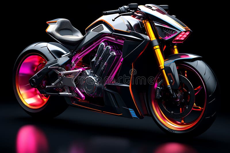 3d Render of a Sport Bike on Black Background with Neon Lights Stock ...