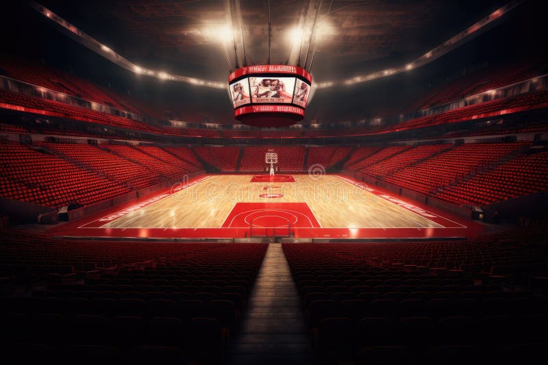 3D Render of a Sports Arena with Floodlights and Red Seats, AI ...