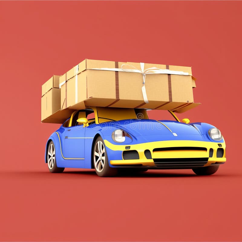 3D Render of a Sports Blue Car with Boxes Generative AI Stock ...