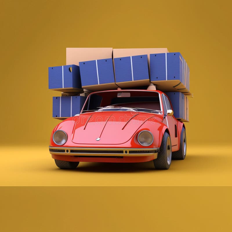 3D Render of a Sports Red Car between the Boxes Generative AI Stock ...