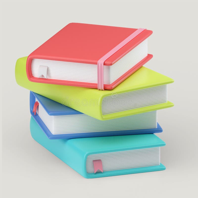 3D Render of a Stack of Brightly Colored Books with a Bookmark. a Pile ...