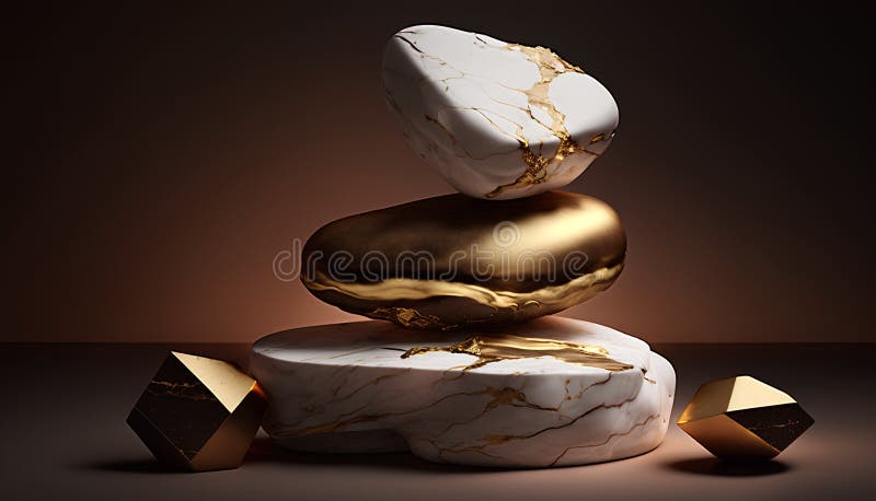 3d Render of a Stack of Marble Stones with Gold Elements. Stock ...