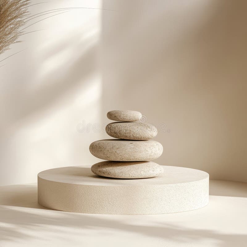 3d Render of a Stack of Stones on a Beige Background Stock Illustration ...