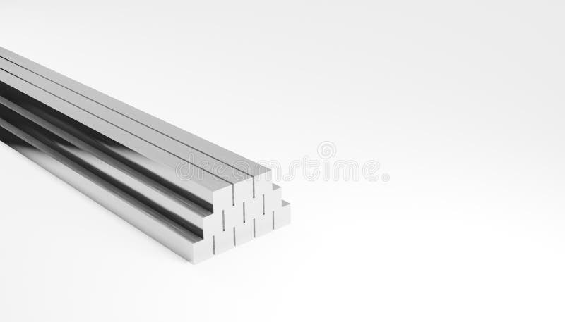 3d Render of Stacked Metal Square Rods Side View Isolated on White ...