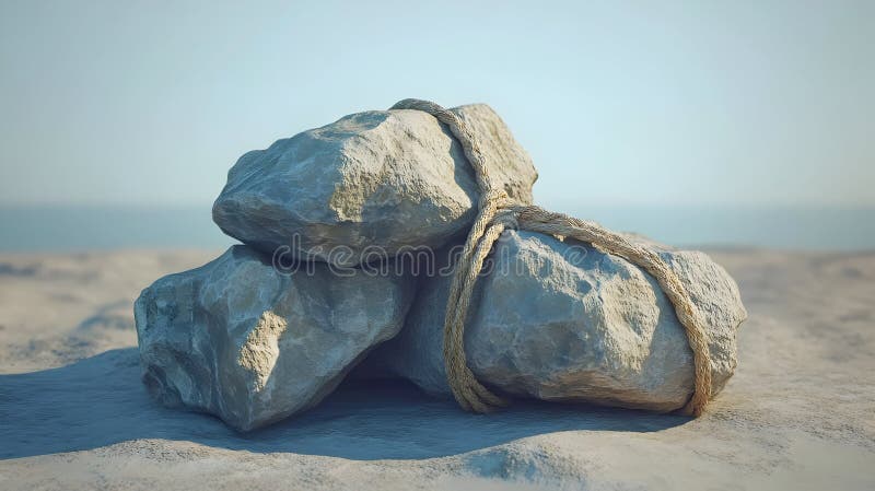 3D Render of Stacked Rocks with Rope Stock Illustration - Illustration ...