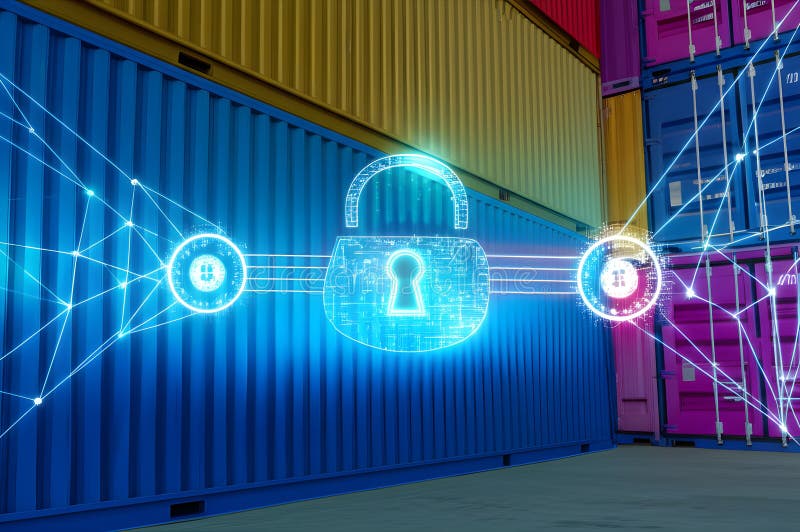 Stacked Shipping Containers with Glowing Digital Locks Secured by ...