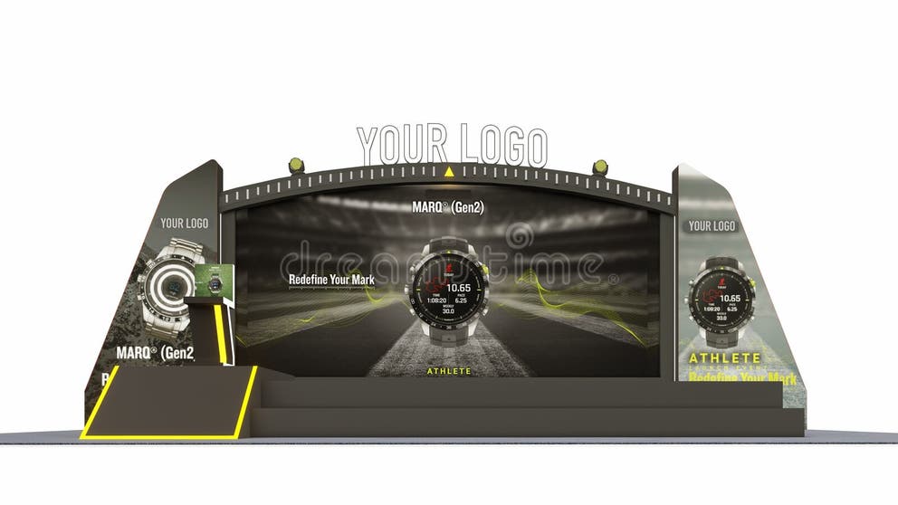 3D Render Stage with a Watch Theme, Front View Stock Illustration ...