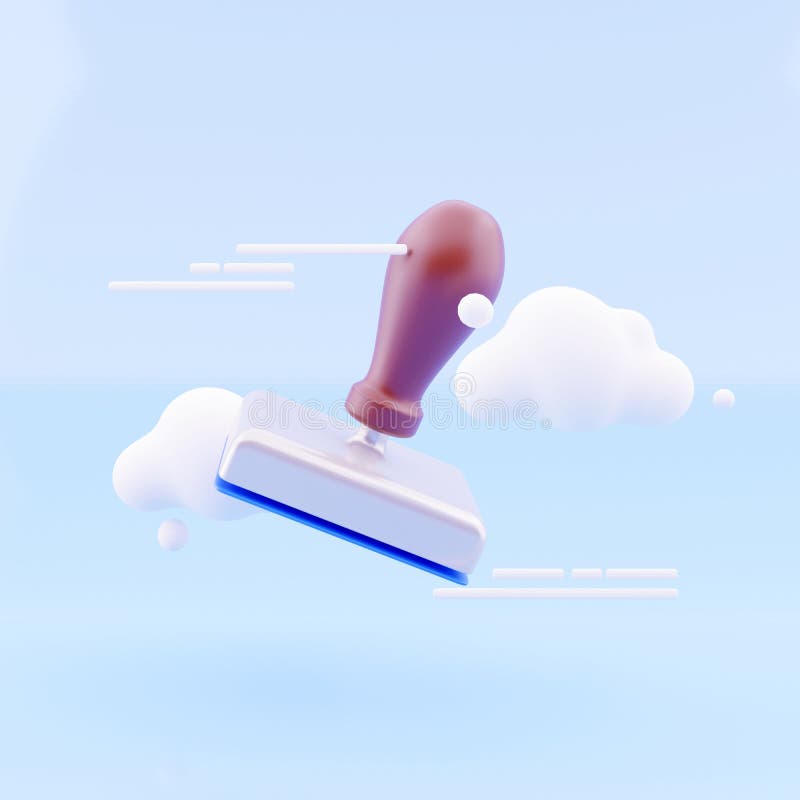 3d Render Stamp with Cloud on Blue Background. 3d Illustration of Stamp ...