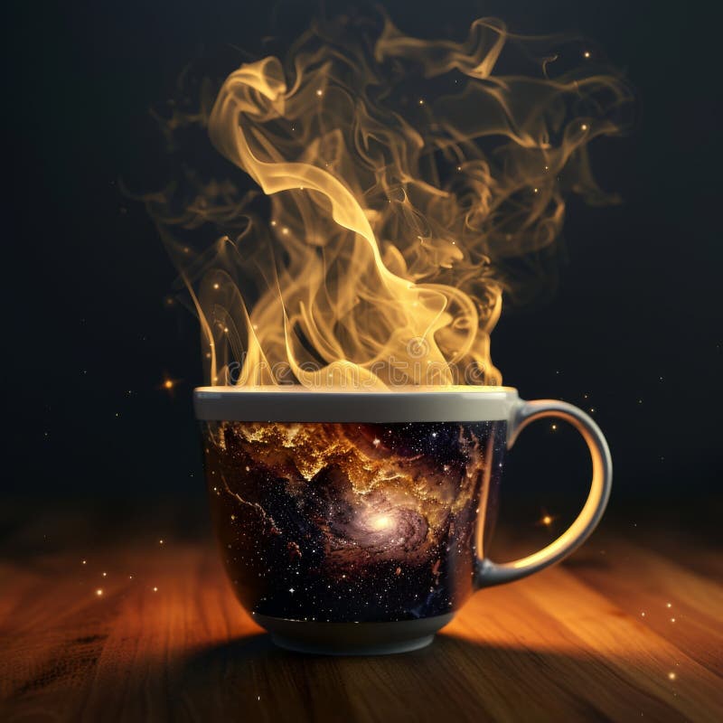 3D Render a Steaming Cup of Tea with a Swirling Nebula Suspended in the ...