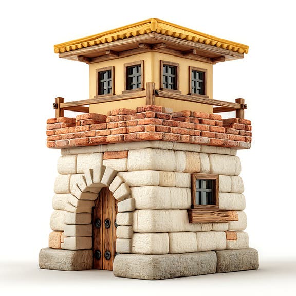 3D Render of a Stone and Brick Gatehouse on White Background Stock ...