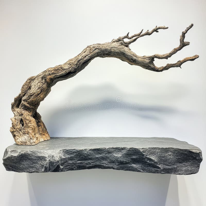 3d Render, Stone Pedestal with a Tree in the Style of Minimalism Stock ...