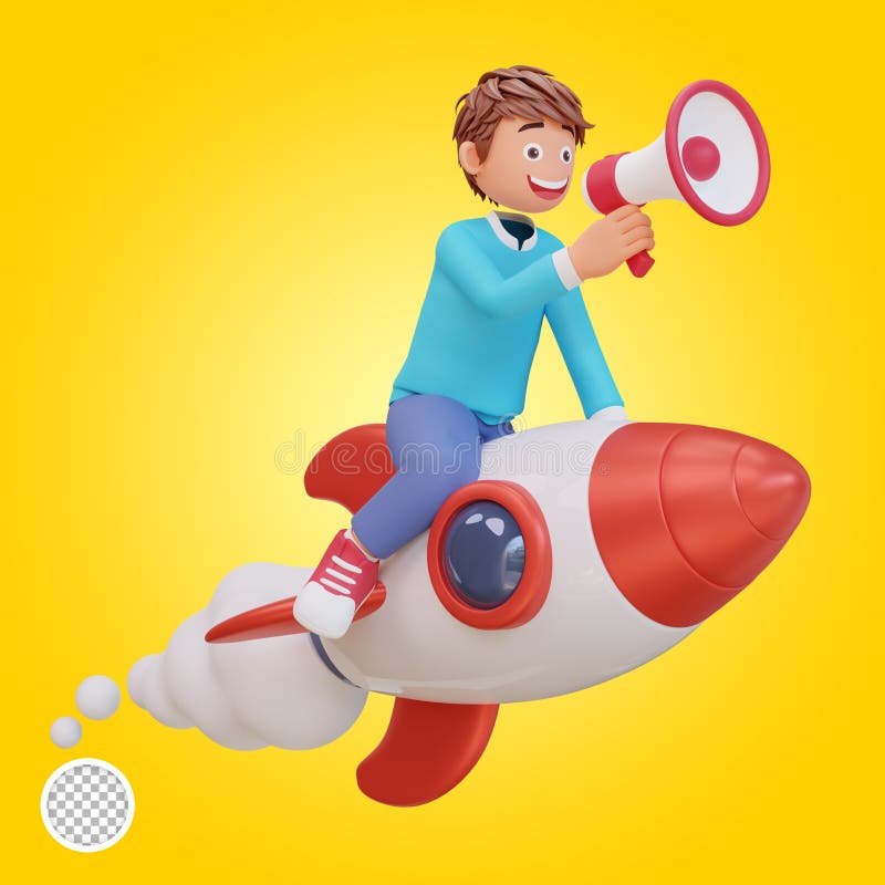 3d Render Student Character is Flying on a Rocket Stock Photo ...