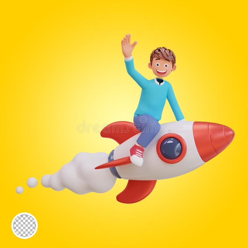3d Render Student Character is Flying on a Rocket Stock Image ...