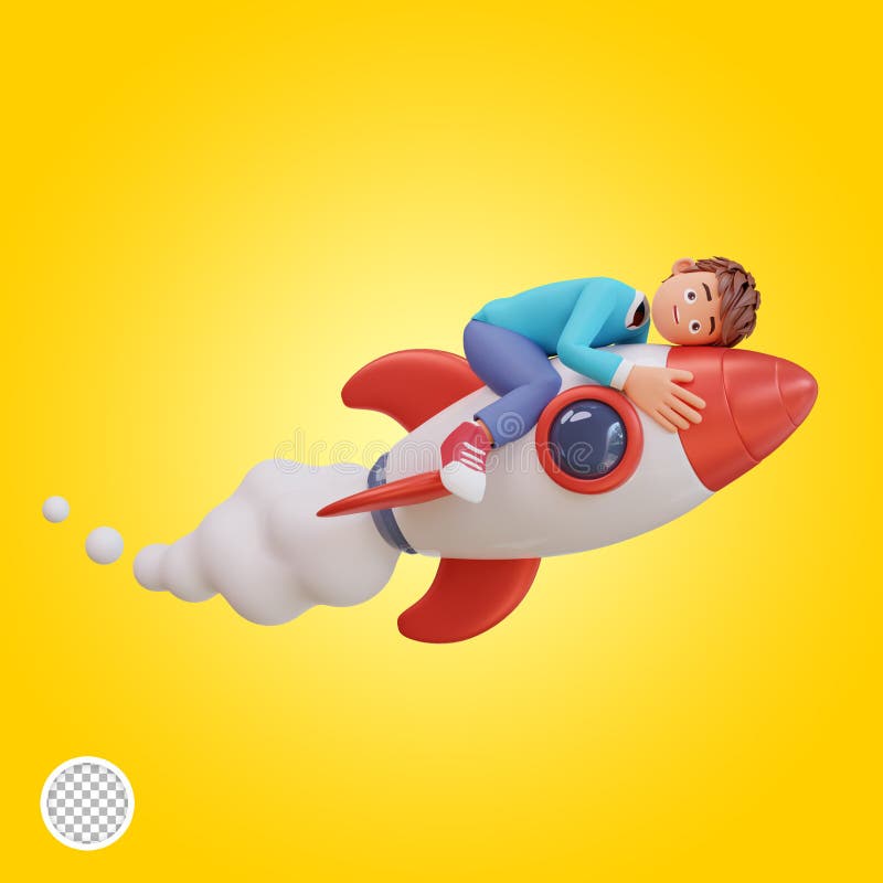 3d Render Student Character is Flying on a Rocket Stock Photo ...