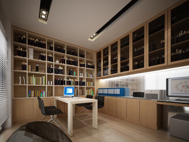 3d render study room stock illustration. Illustration of comfortable ...