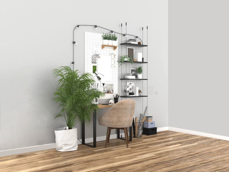 3d render study room stock illustration. Illustration of comfortable ...