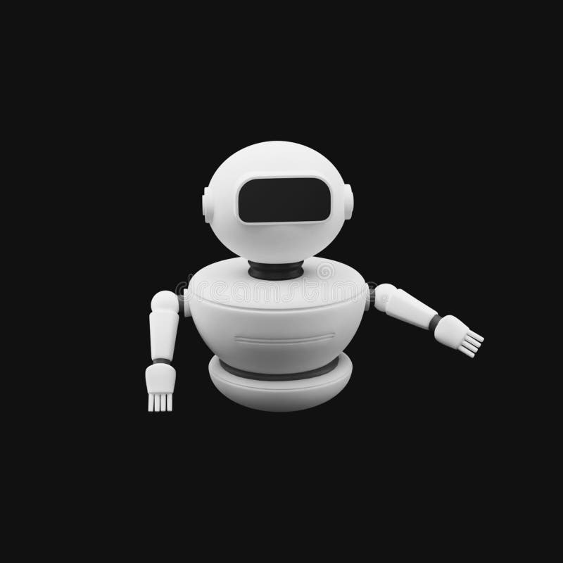 3D Render Style White Levitating Robot on Black Stock Illustration ...
