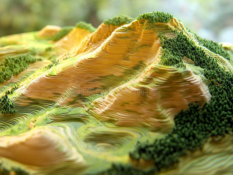 A 3D Render of a Stylized Mountain Range with Green Trees on the Slopes ...