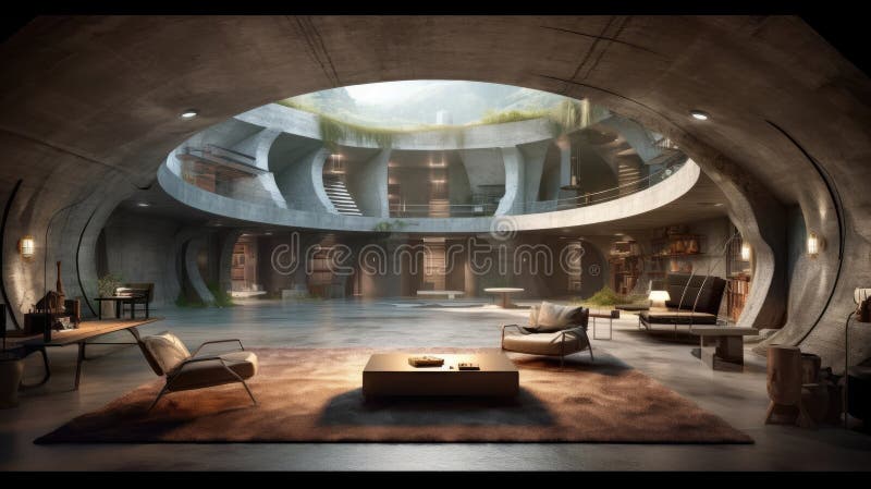 3D Render Subterranean Bunker Residence with Hightech Security ...