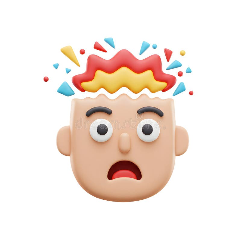 3D Render of a Surprised Cartoon Head with Exploding Brain, Colorful ...