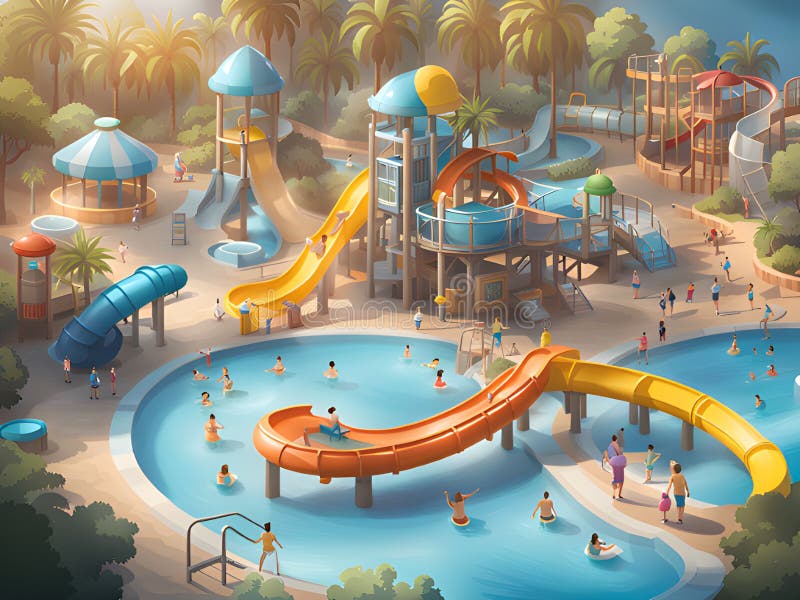 3d Render of a Swimming Pool in Water Park Stock Illustration ...