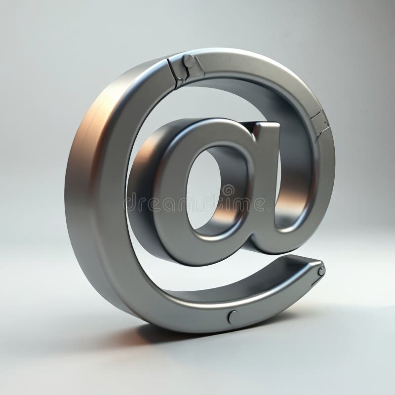 3D Render of an at Symbol Isolated on White. Email Symbol. Metallic ...