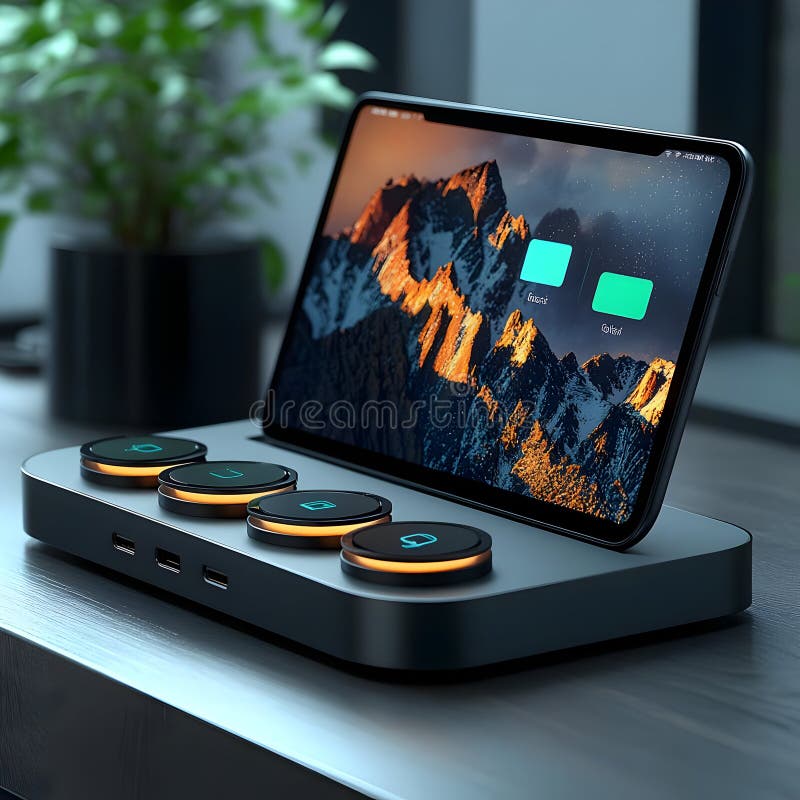 3D Render of a Tablet and a Device with Buttons Stock Illustration ...
