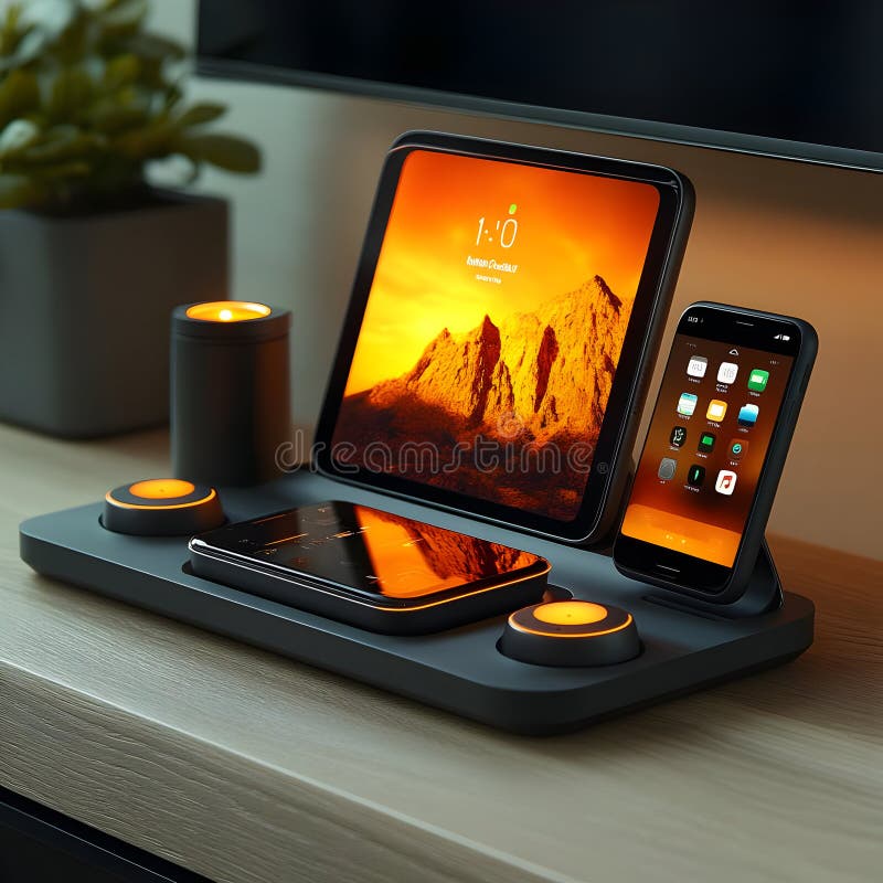 3D Render of a Tablet and Smartphone Charging on a Charging Station ...