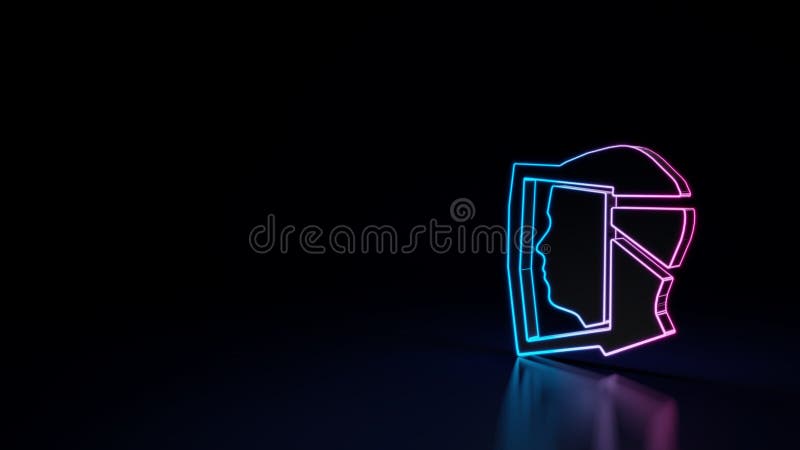 3d Glowing Neon Symbol of Symbol of Head Shield Isolated on Black ...