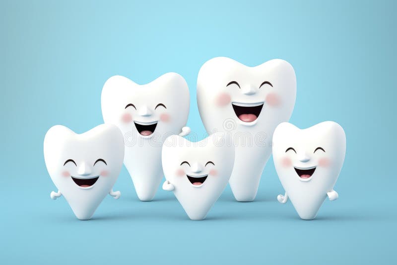 3d Render of Teeth with Smiley Faces and Teeth on Blue Background ...