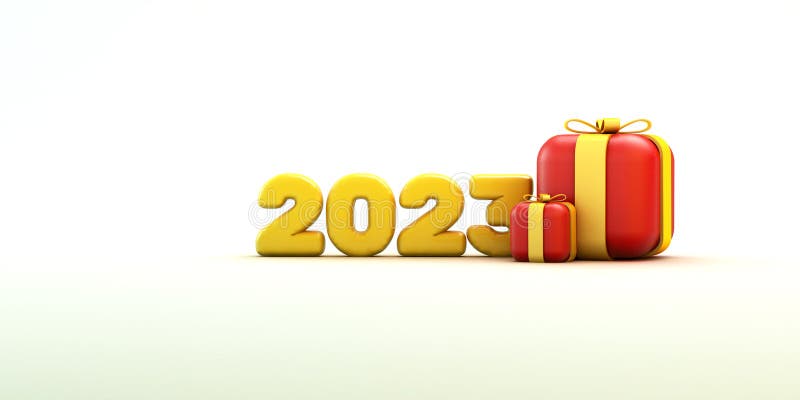 3D Render of 2023 Text with Gift Boxes Stock Illustration ...