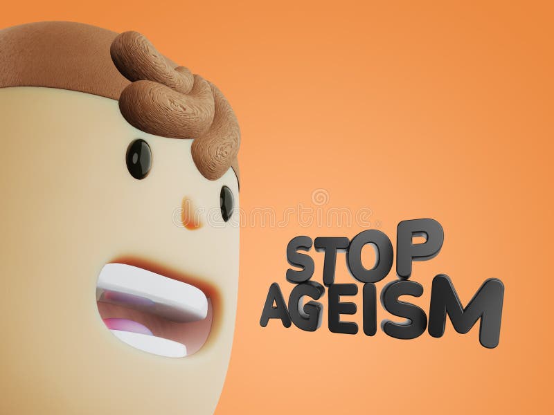 3d Render of Text Stop Ageism and Cartoon Man Head. Social Problem of ...