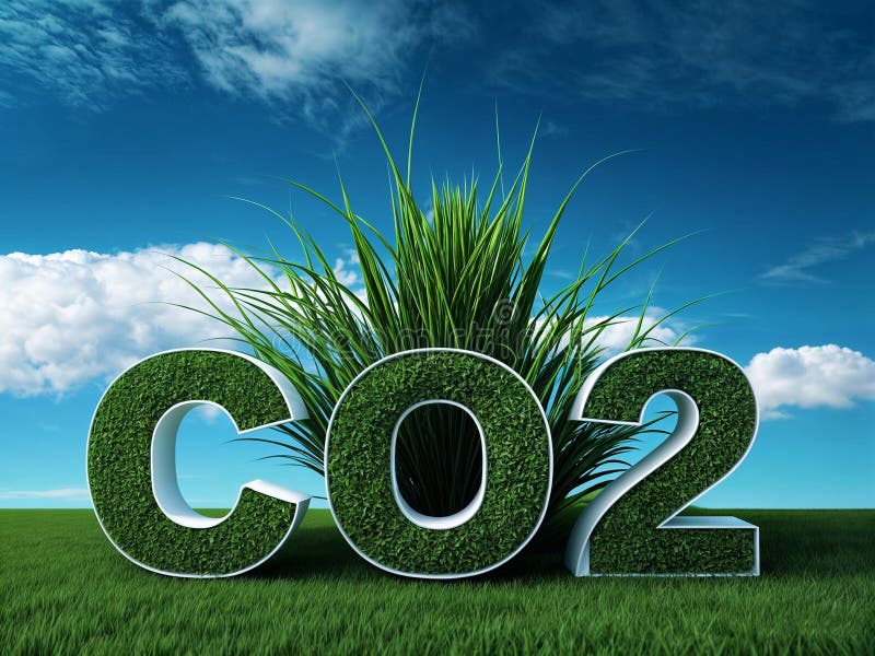 3d Render Text Word CO2 in Front of Bunch of Grass on Grassy Field ...