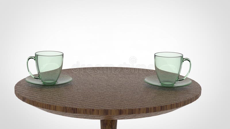 3d Render of a Textured Wooden Table Top with Two Set of Glass Tea Cup ...